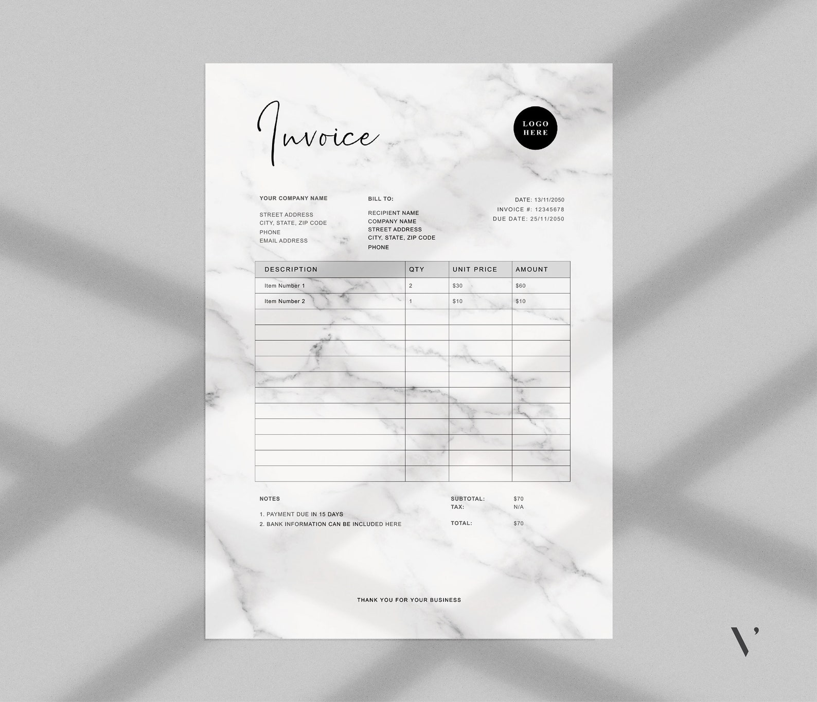 Invoice Template Word Printable Invoice Custom Order Forms | Etsy