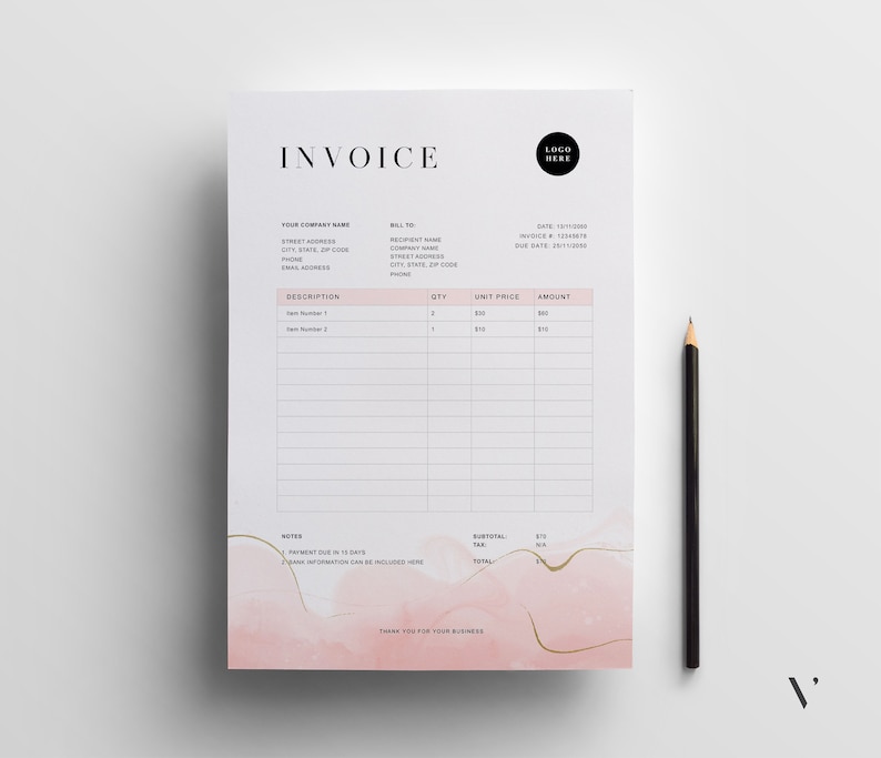 Invoice Template Word Printable Invoice Custom Order Forms Business ...