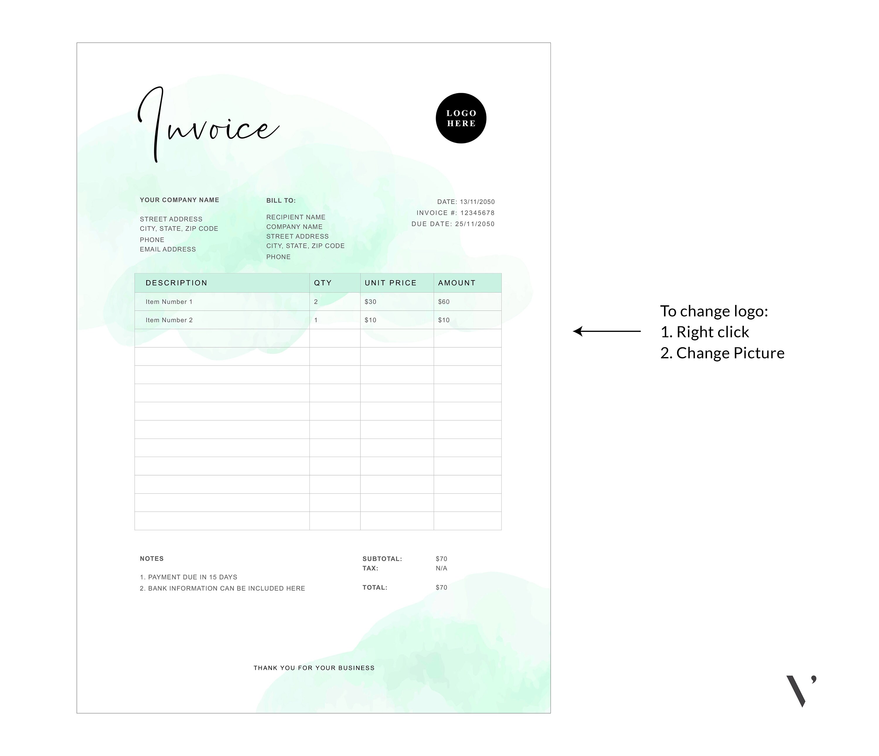 Plantilla de factura Word / Factura imprimible / Formularios - Etsy México