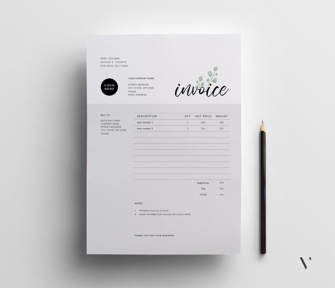 Invoice Template Word | Printable Invoice | Custom Order Forms ...