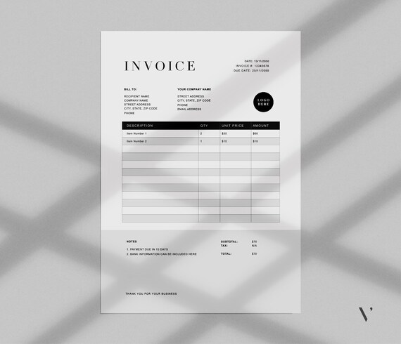 Modèle de facture Mot Facture imprimable Formulaires de | Etsy France