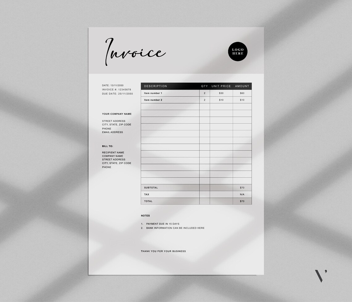Invoice Template Word Printable Invoice Custom Order Forms | Etsy