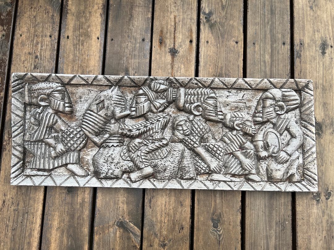 African Bas-relief, Vintage African Style Carved Wooden Bas-relief ...