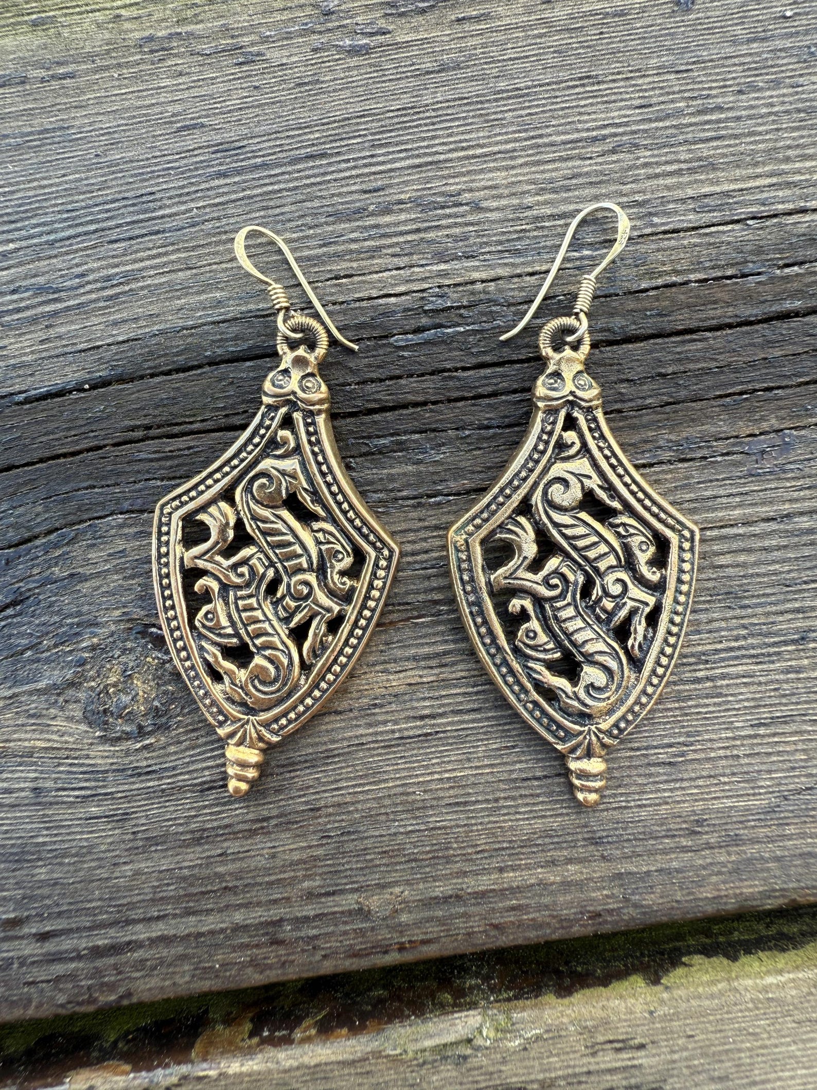 Bronze SIGMUND ESPELAND Viking Dragon Earrings With Sterling Silver ...