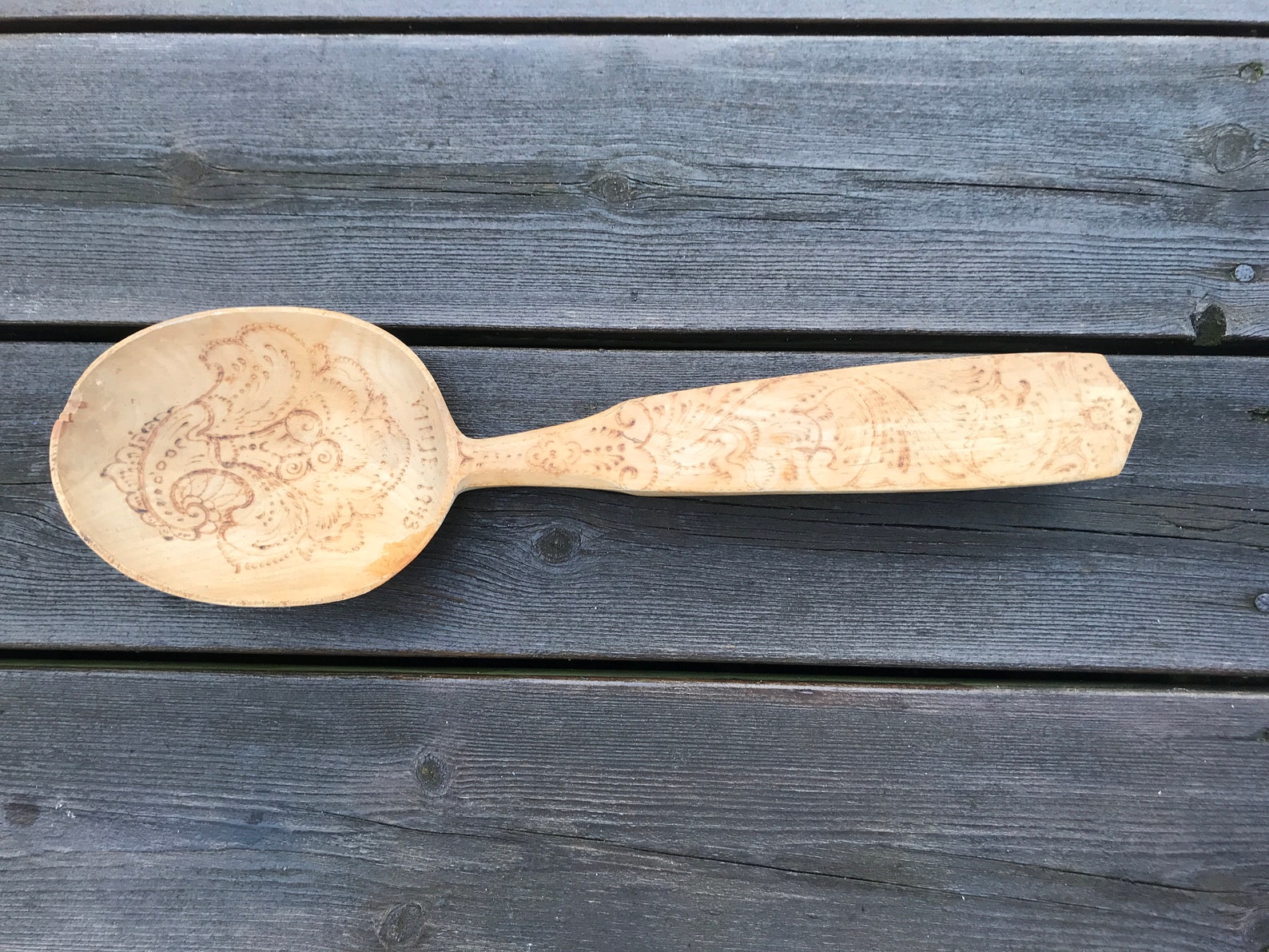 Antique Norwegian Wooden Large Spoon Signed 1943 Vinja | Etsy