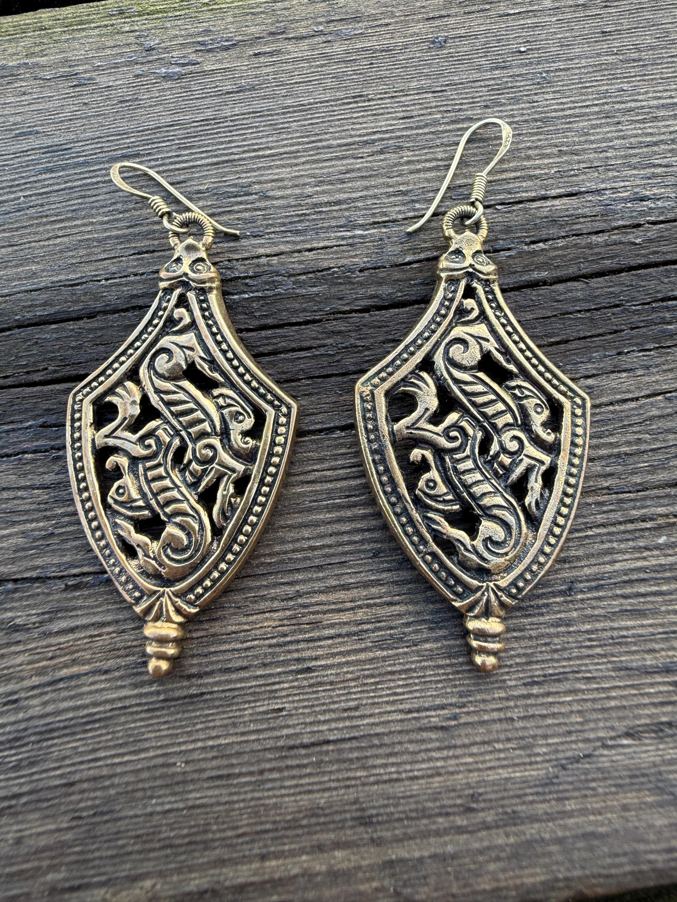 Bronze SIGMUND ESPELAND Viking Dragon Earrings With Sterling Silver ...