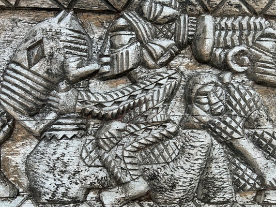 African Bas-Relief, Vintage African Style Carved Wood… - Gem