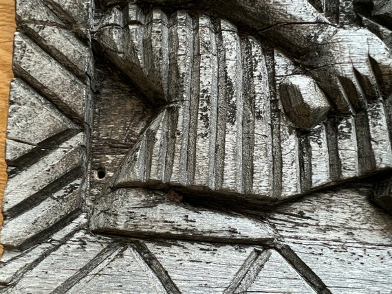 African Bas-Relief, Vintage African Style Carved Wood… - Gem