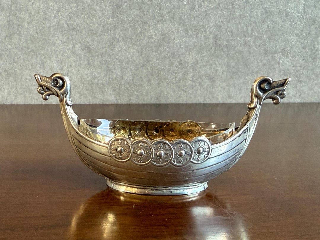 Viking Ship, White Metal Salt Cellar, Viking Long Ship, Norwegian Metal ...