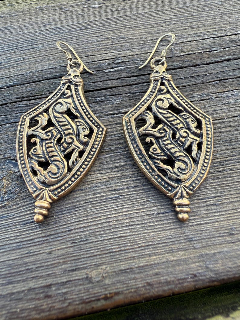 Bronze SIGMUND ESPELAND Viking Dragon Earrings With Sterling Silver ...