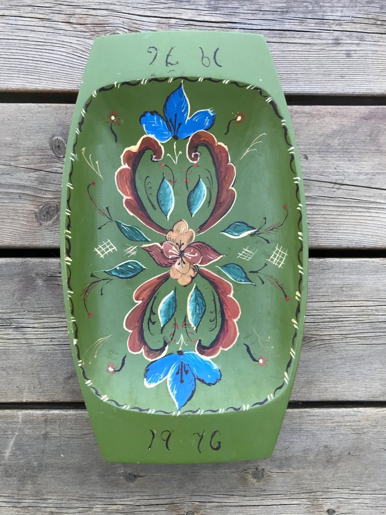 Vintage Norwegian Wooden Bowl, Traditional Norwegian Painting on Wood ...