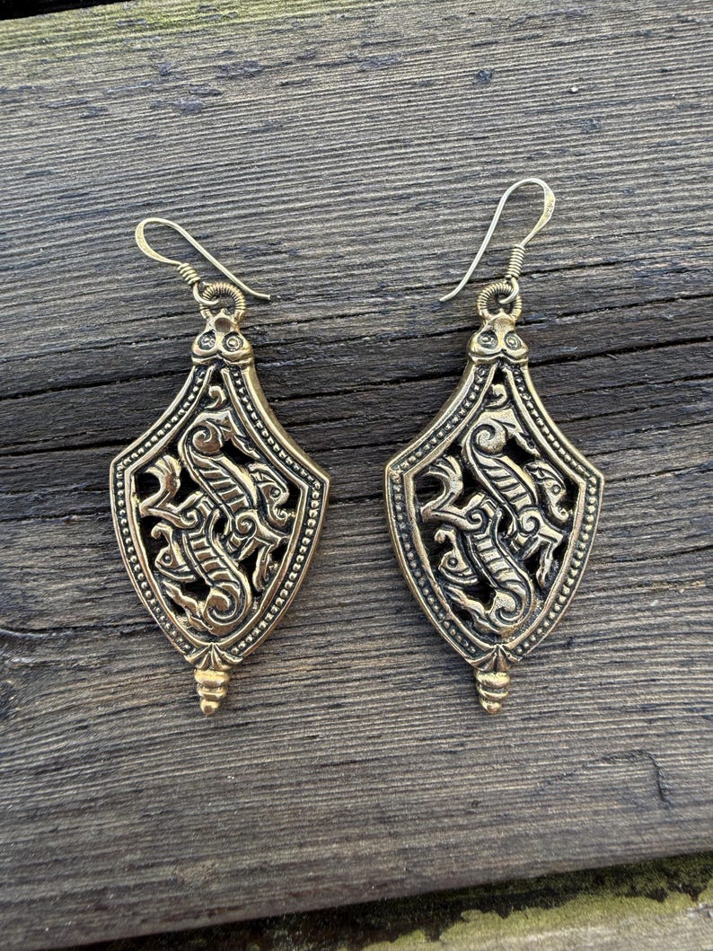 Bronze SIGMUND ESPELAND Viking Dragon Earrings With Sterling Silver ...