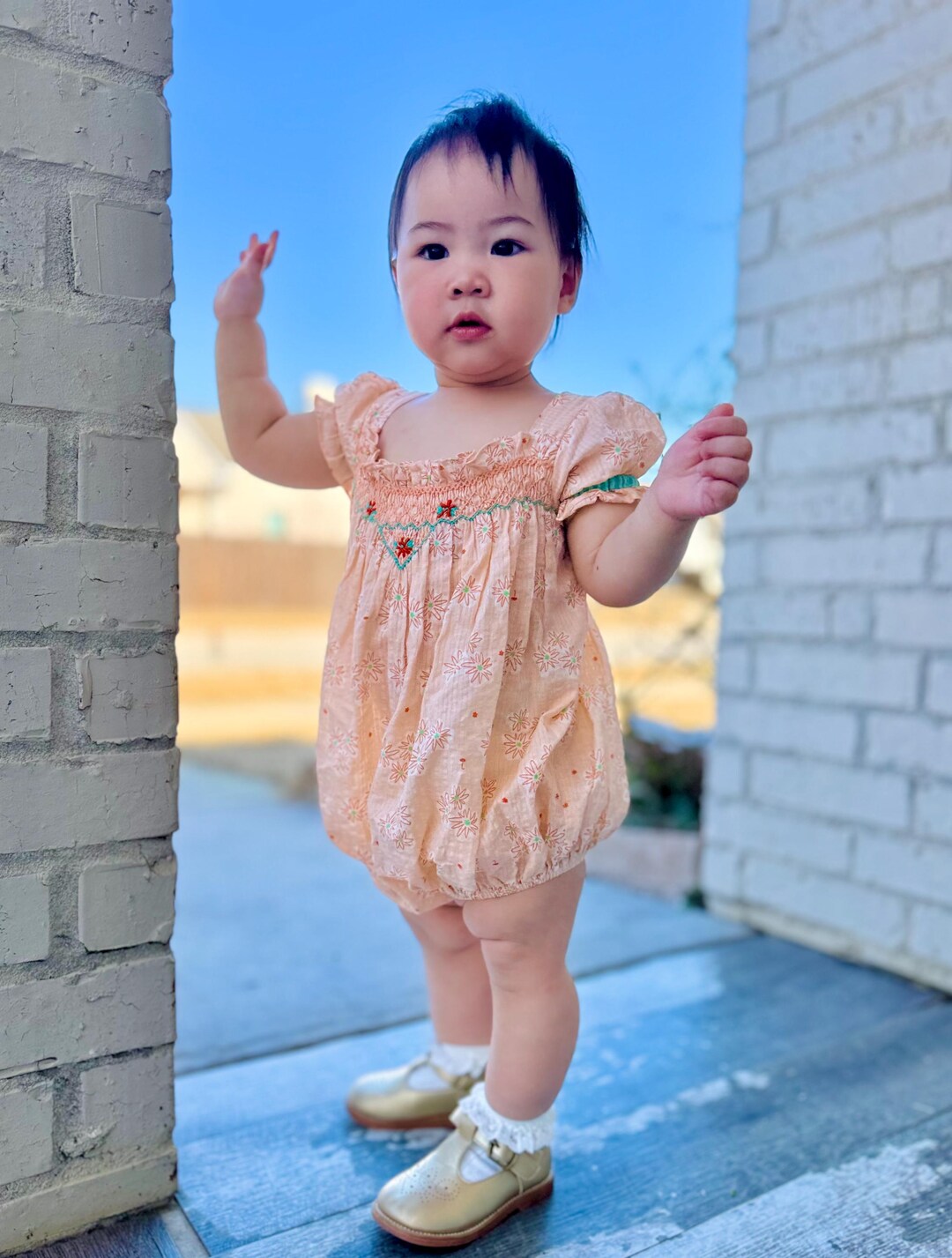 Smocking Dress/rompers Girls - Puff Sleeve Smocking Dress/rompers ...
