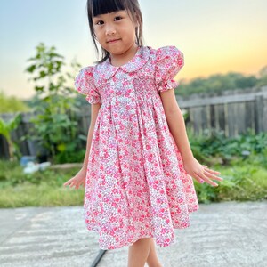 Smocked Girls Dress- Pink Floral Smocked Dress Girls- Floral Smocked ...