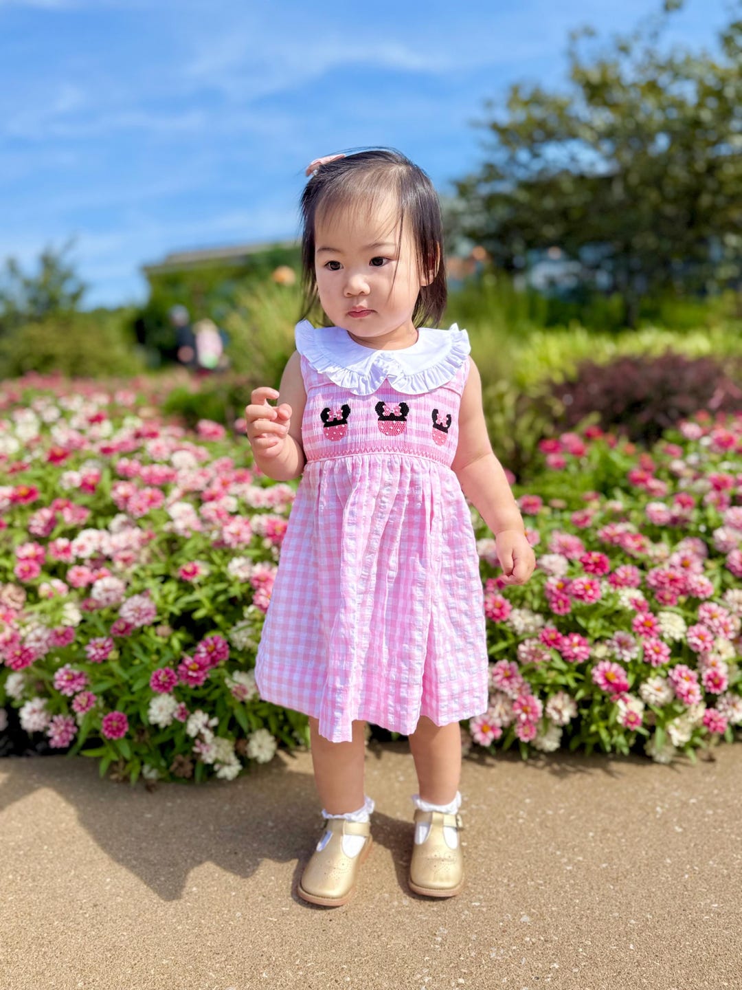 Hand-smocked Pink Gingham Mickey Mouse Dress- Mouse Ear Girl Outfit - Etsy