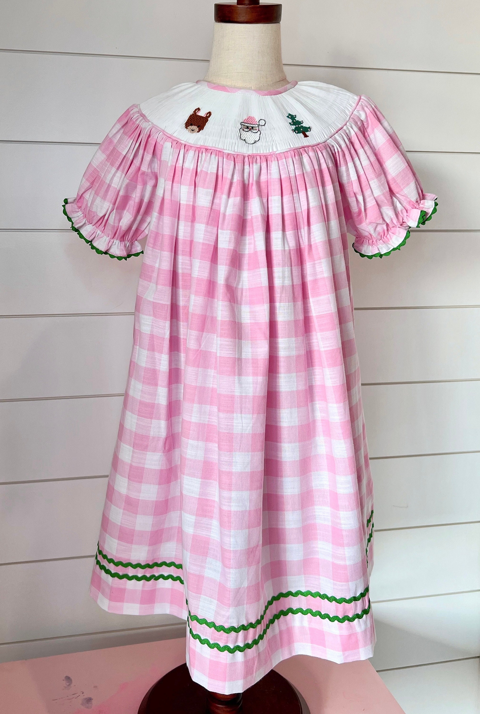 Christmas Smocked Girls Smocked Dress Pink Gingham Christmas - Etsy
