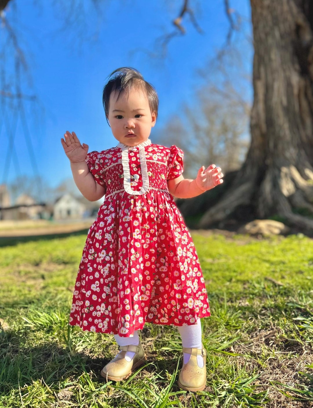 Red Floral Smocked Dress: Handmade Girls Spring Summer Dress- Girl ...