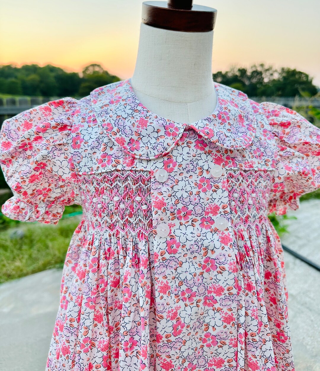 Smocked Girls Dress- Pink Floral Smocked Dress Girls- Floral Smocked ...