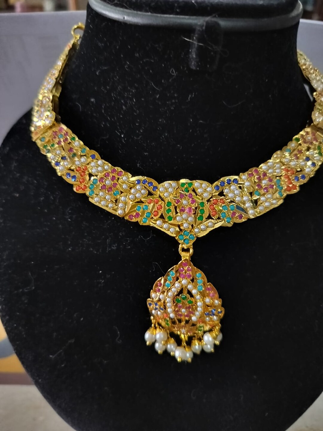 Navratan Necklace Set Earrings Diwali Wedding Bridal Multicolor Pearl ...