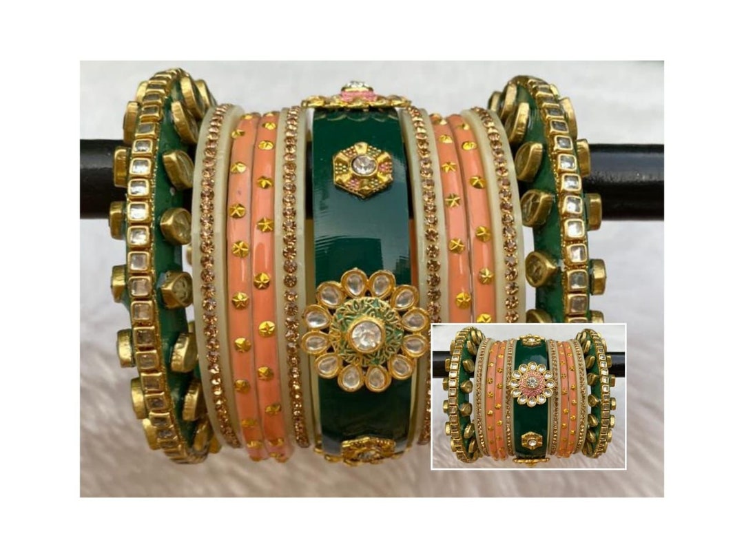 Chuda/chura Bangle Orange Green Indian Wedding Heavy Work, Punjabi ...