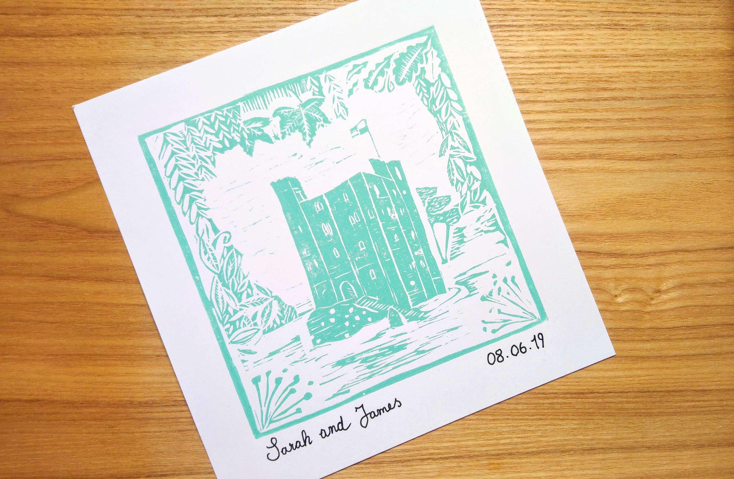 Linocut Custom Wedding Print Personalised Wedding Venue Portrait ...