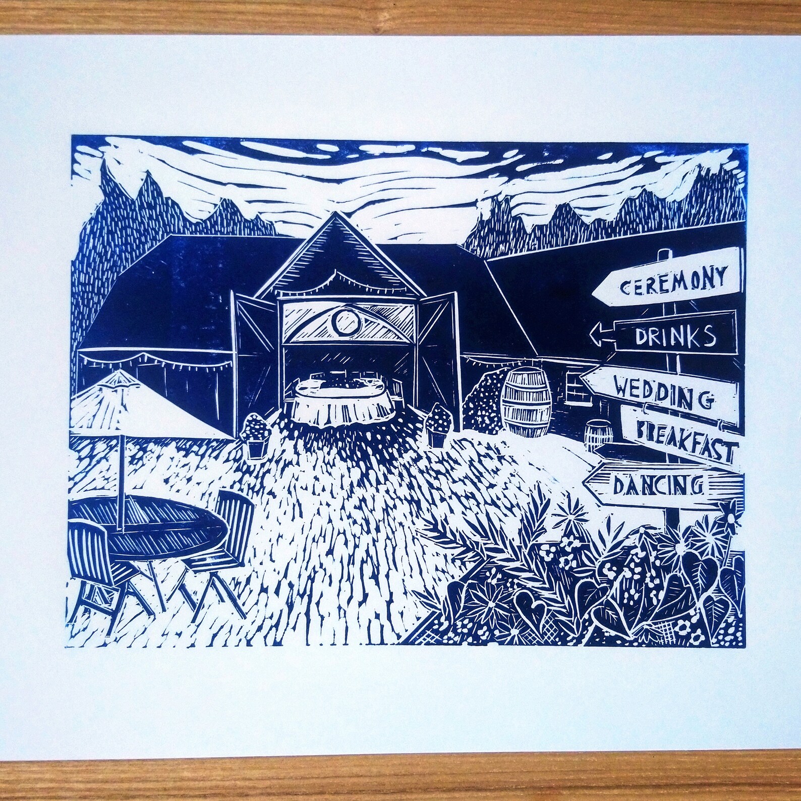 Linocut Custom Wedding Print Personalised Wedding Venue Portrait ...