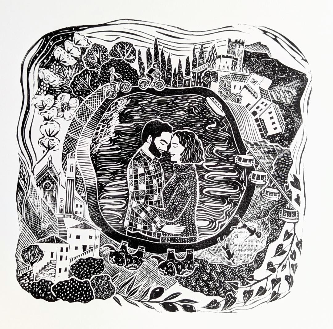 Lino Print Story of Us Custom Portrait Linocut Family Portrait Couple ...