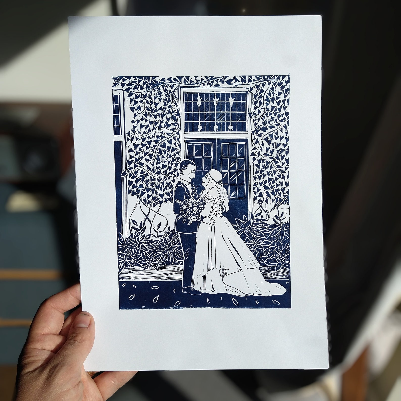 Linocut Custom Wedding Portrait Lino Custom Couple Portrait - Etsy