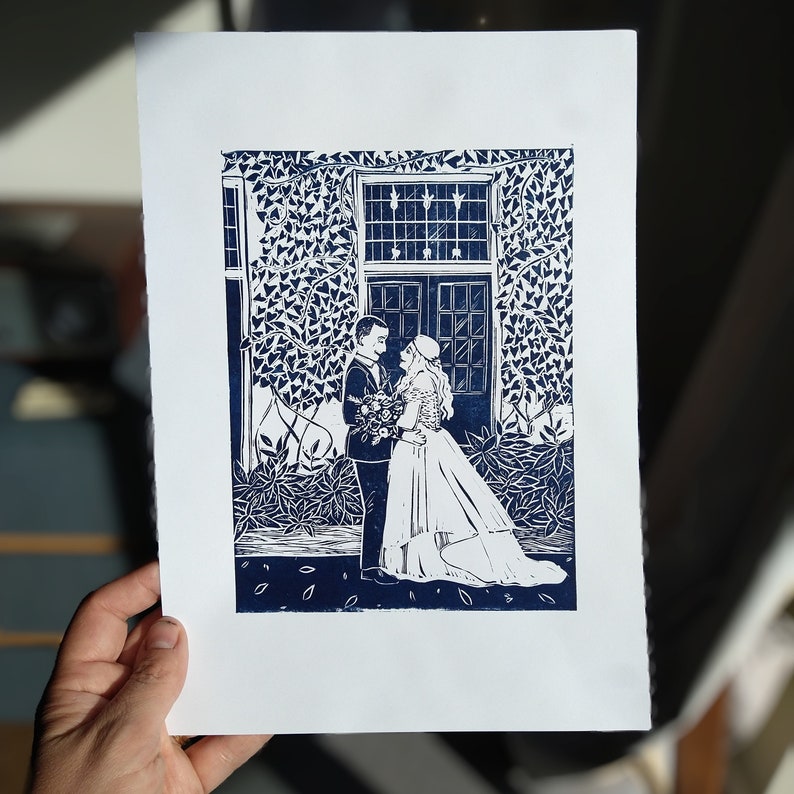 Linocut Custom Wedding Portrait Lino Custom Couple Portrait - Etsy
