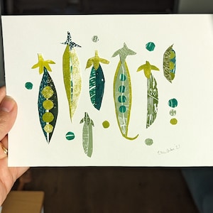 Original Collage Peas Linocut Collage Lino Print Collage Vegetable Art ...