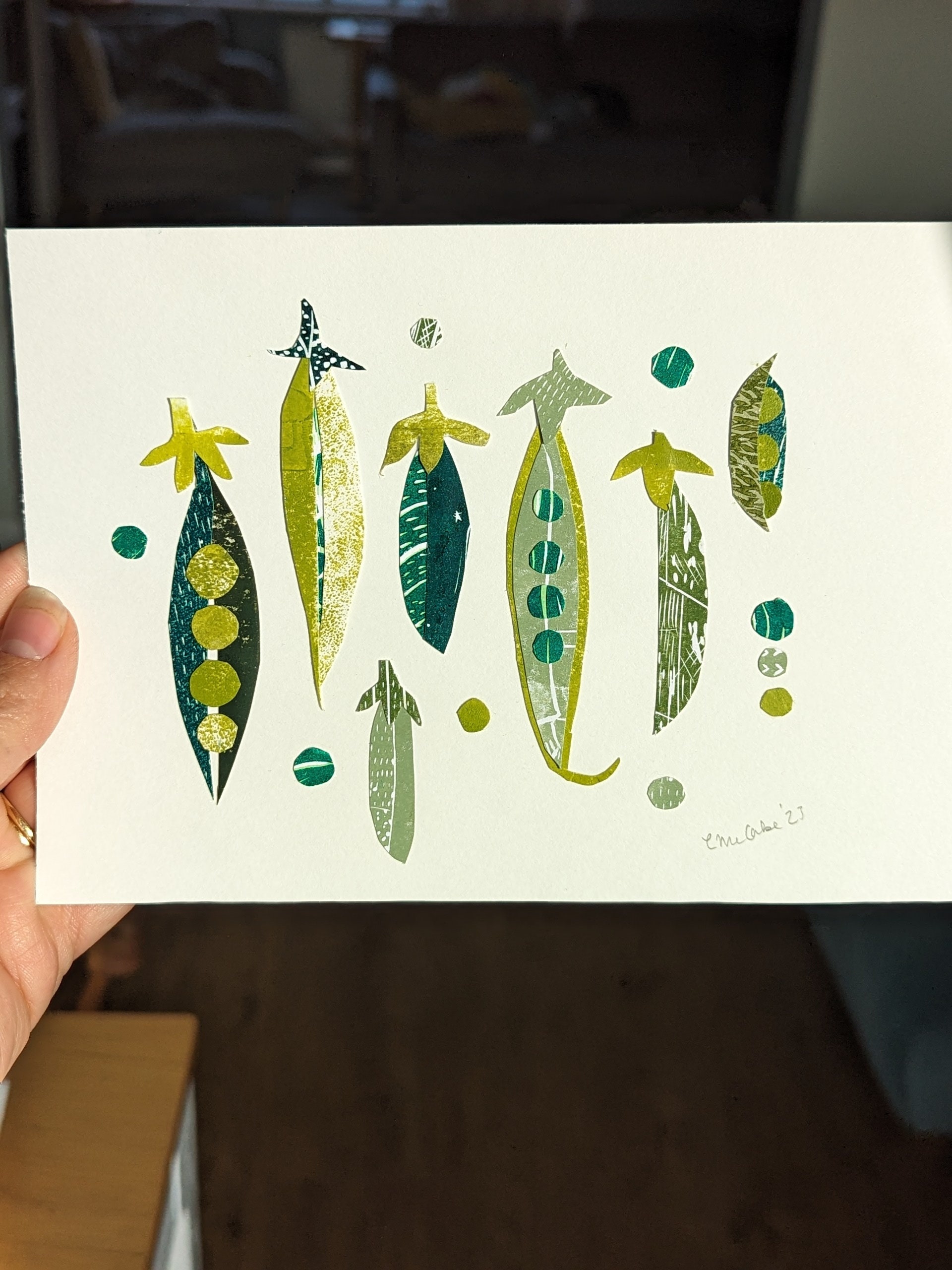 Original Collage Peas Linocut Collage Lino Print Collage Vegetable Art ...