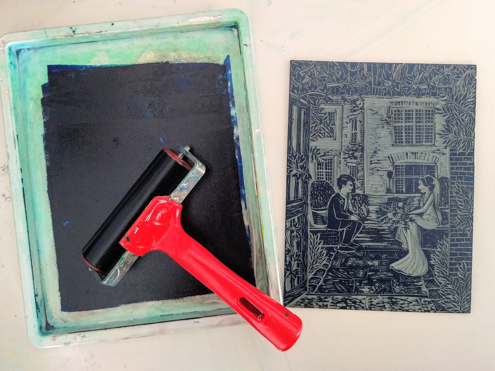 Linocut Custom Wedding Portrait Lino Custom Couple Portrait - Etsy