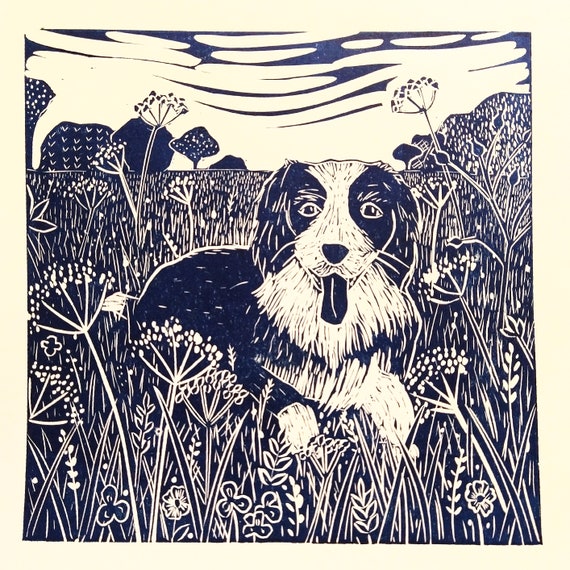 Lino Prints Dog Personalised Lino Print Pet Portrait A4 — Courtney
