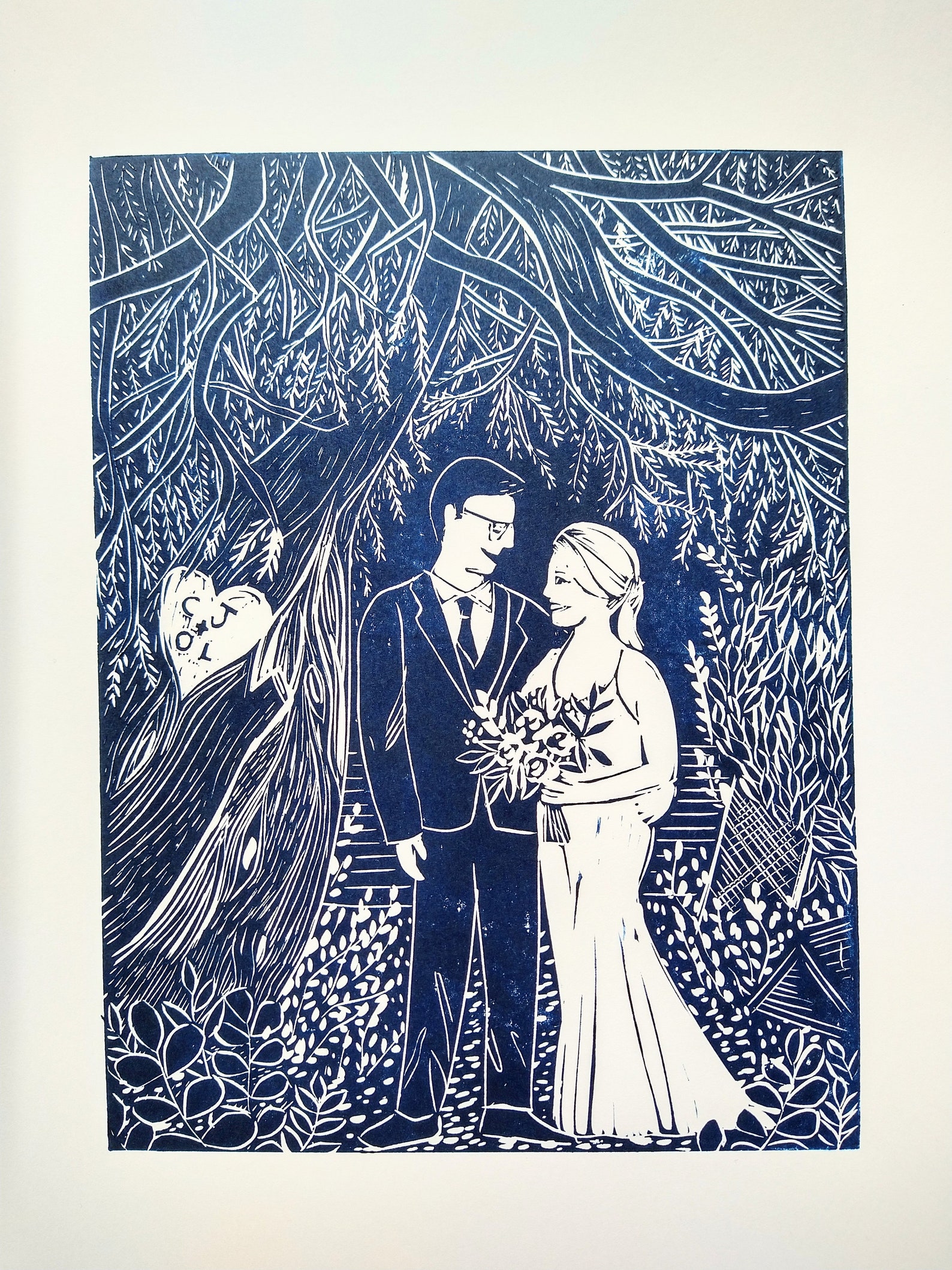 Linocut Custom Wedding Portrait Lino Custom Couple Portrait - Etsy