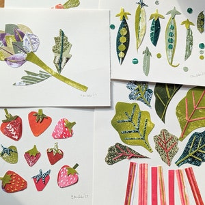 Original Collage Peas Linocut Collage Lino Print Collage Vegetable Art ...