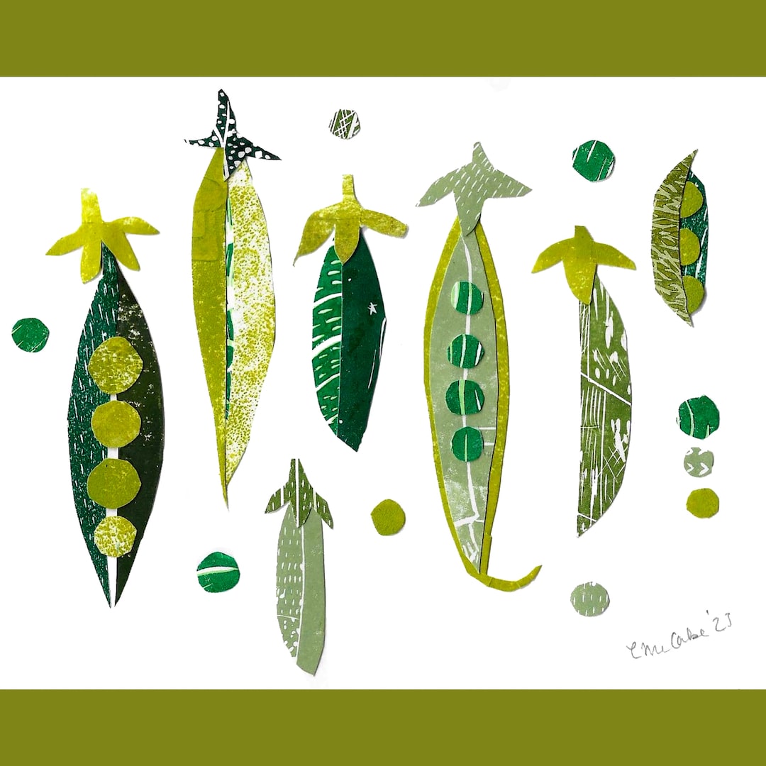 Original Collage Peas Linocut Collage Lino Print Collage Vegetable Art ...