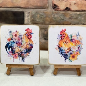 Rooster Mini Art With Easel Farm Animals Barnyard Chickens - Etsy
