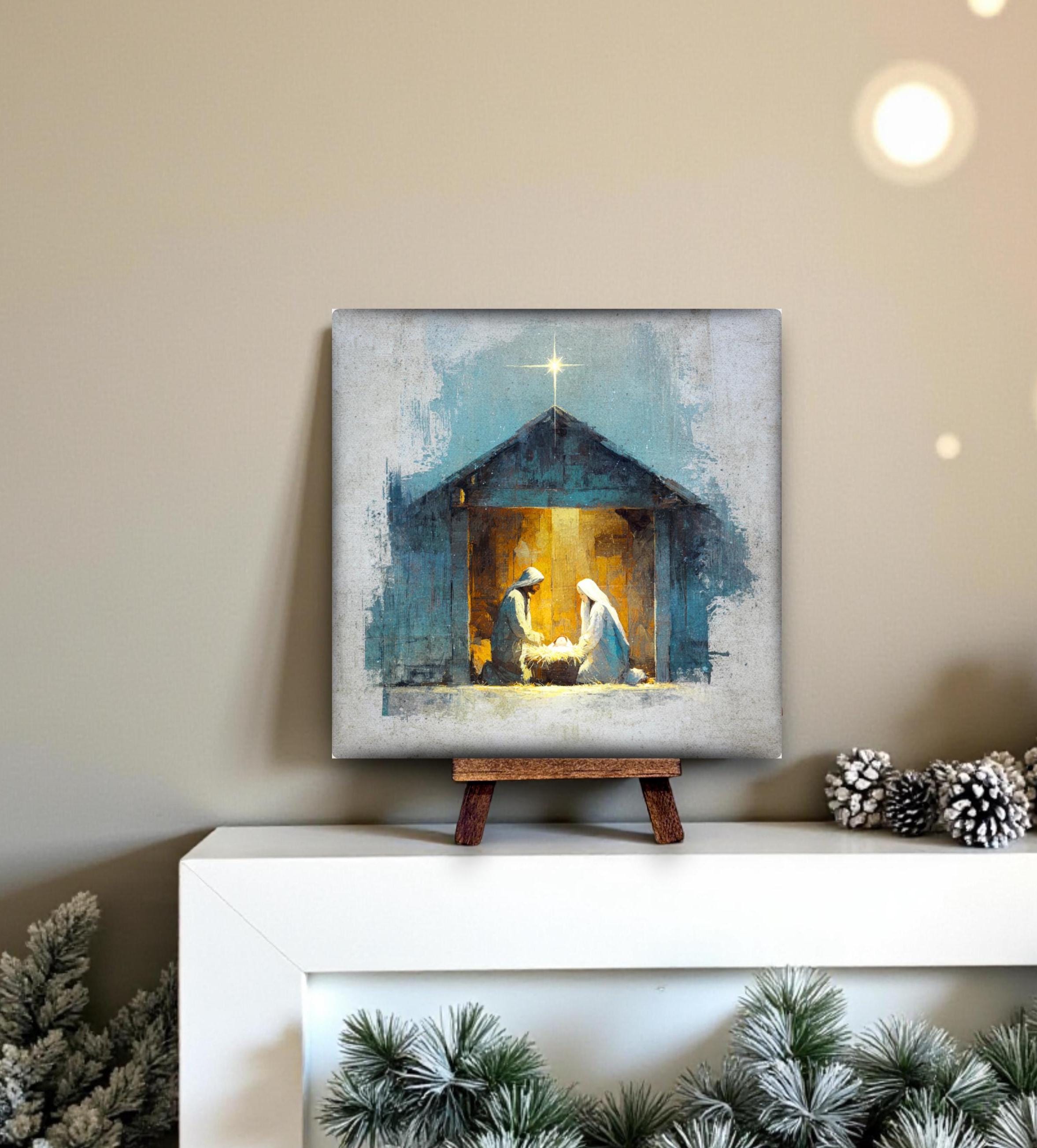 Nativity Wood Sign With Easel | Rustic Christmas Nativity Scene | Holy ...