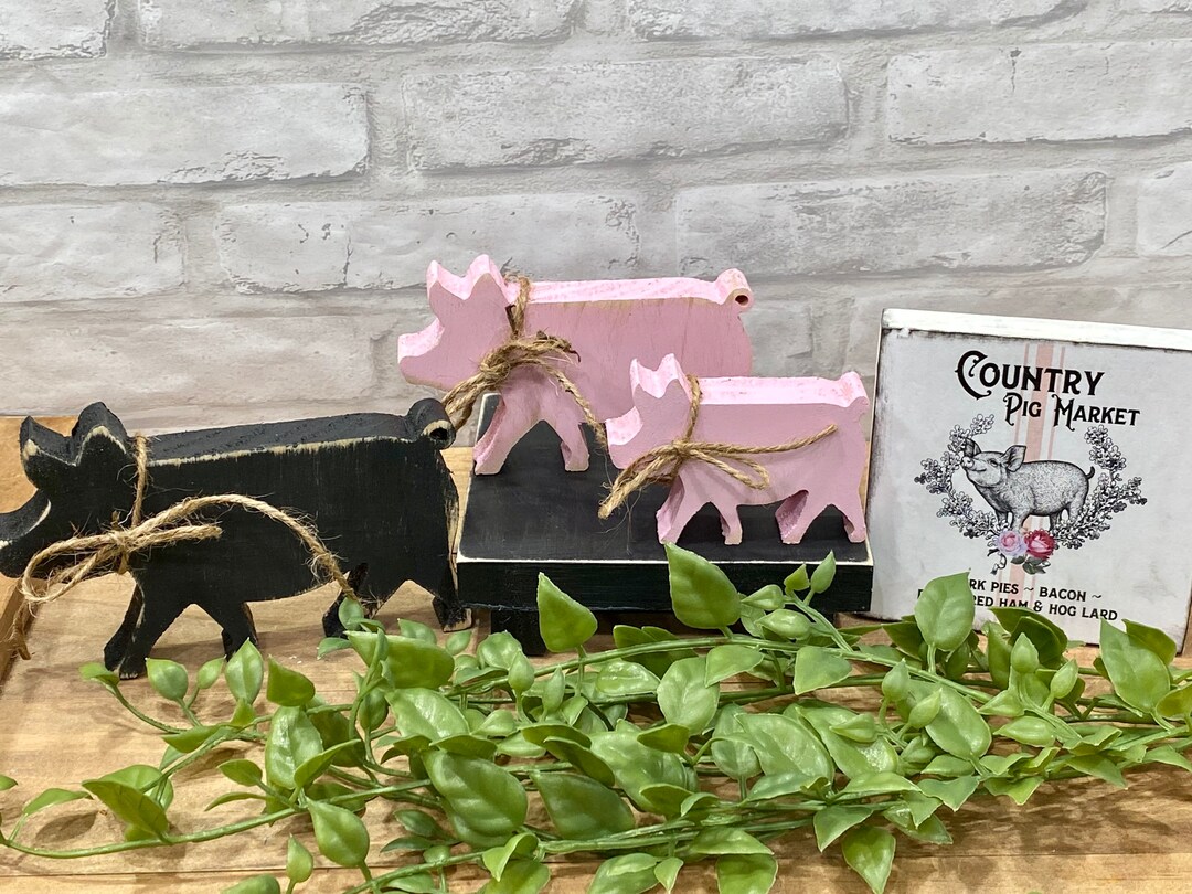 Wooden Pig and Piglets, Farmhouse Decor, Farm Tiered Tray, Wood Farm ...
