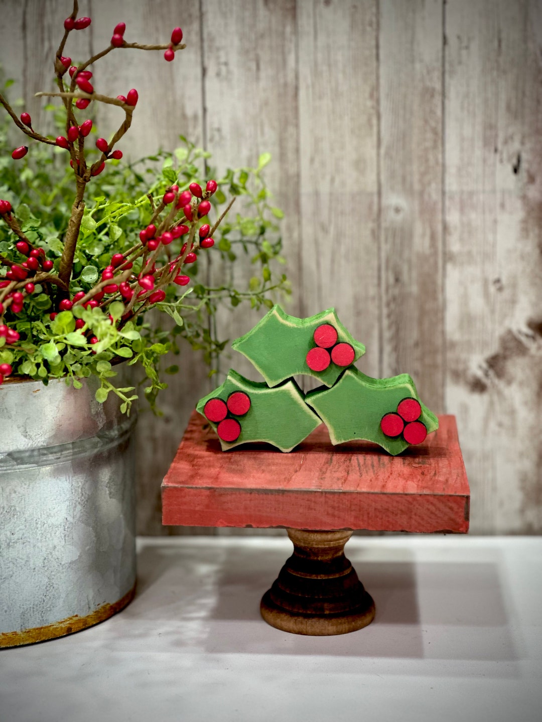 Mini Wood Holly Leaves, Wooden Holly Decorations, Handcrafted Holiday ...