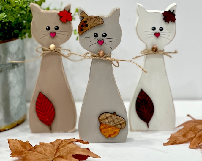 Fall Wooden Cat Figurines,perfect Gifts for Cat Lover: Autumn-inspired ...