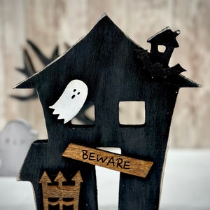 Rustic Haunted House Shelf Sitter – Wooden Halloween Decor With Ghost ...