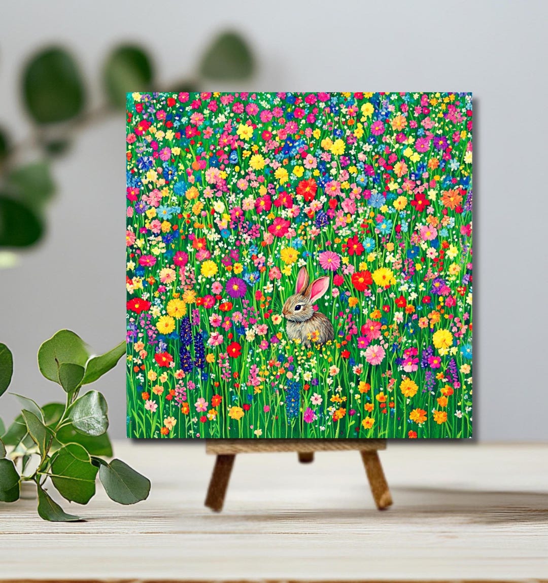 Spring Décor Wildflower Bunny Art, Wooden Meadow Sign With Stained ...