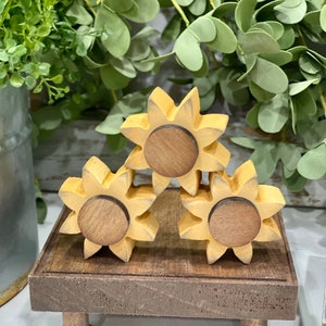 Handcrafted Wooden Sunflower Fall Decor, Rustic Wood Sunflower Trio ...