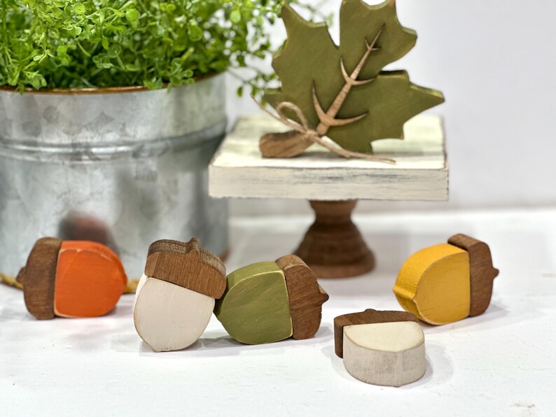 Mini Wood Acorns, Rustic Fall Acorn Decor, Farmhouse Autumn Tiered Tray ...