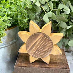 Handcrafted Wooden Sunflower Fall Decor, Rustic Wood Sunflower Trio ...