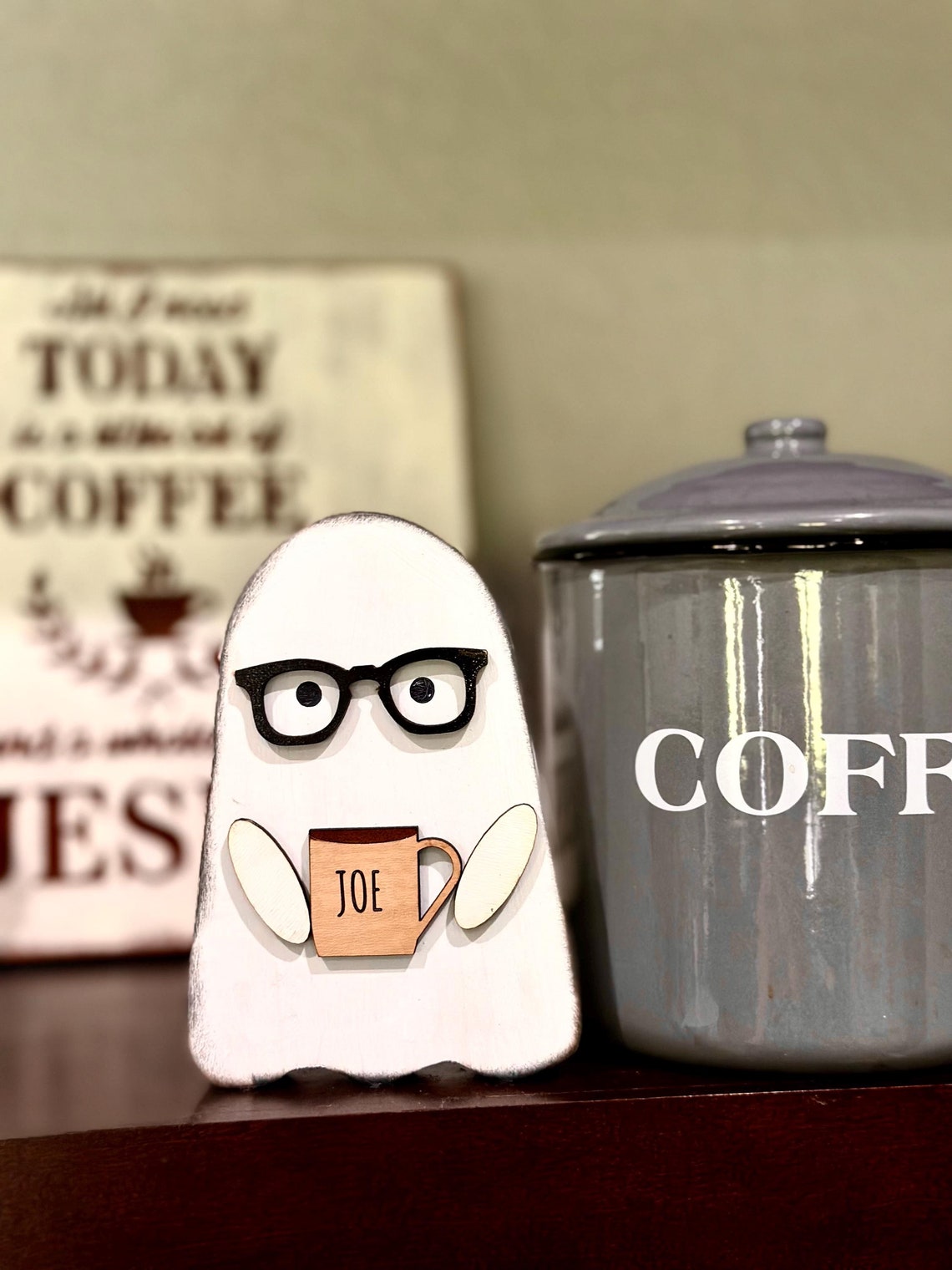 Personalized Ghost Coffee Bar Wood Decor, Halloween Coffee Station ...