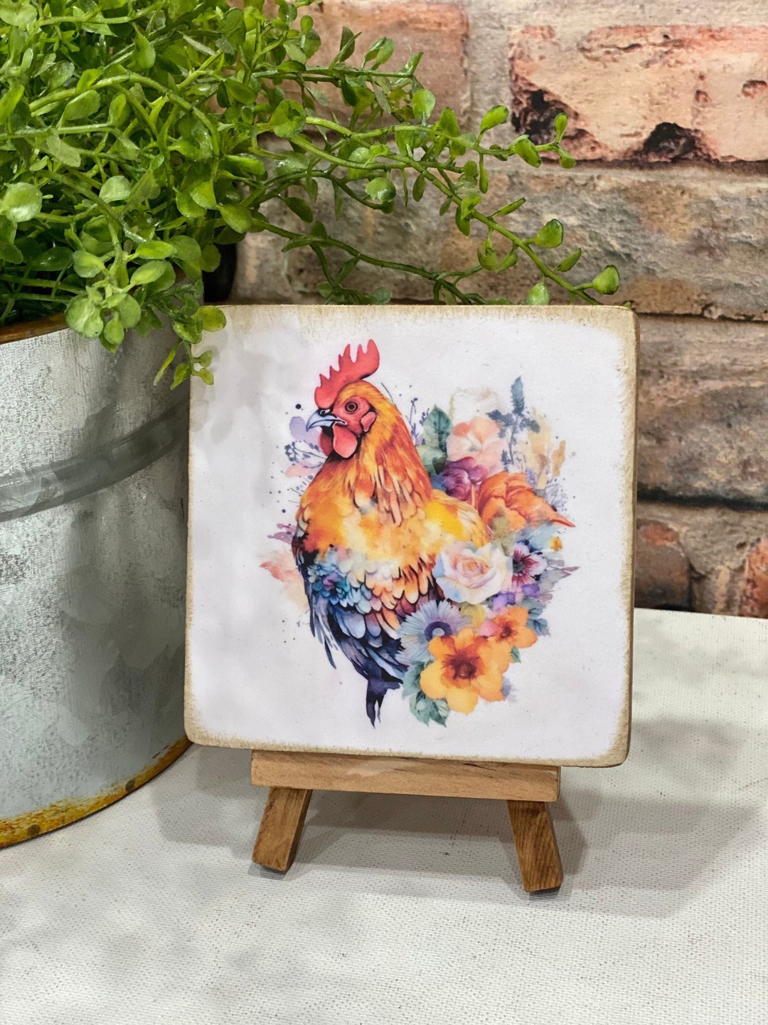 Rooster Mini Art With Easel Farm Animals Barnyard Chickens - Etsy
