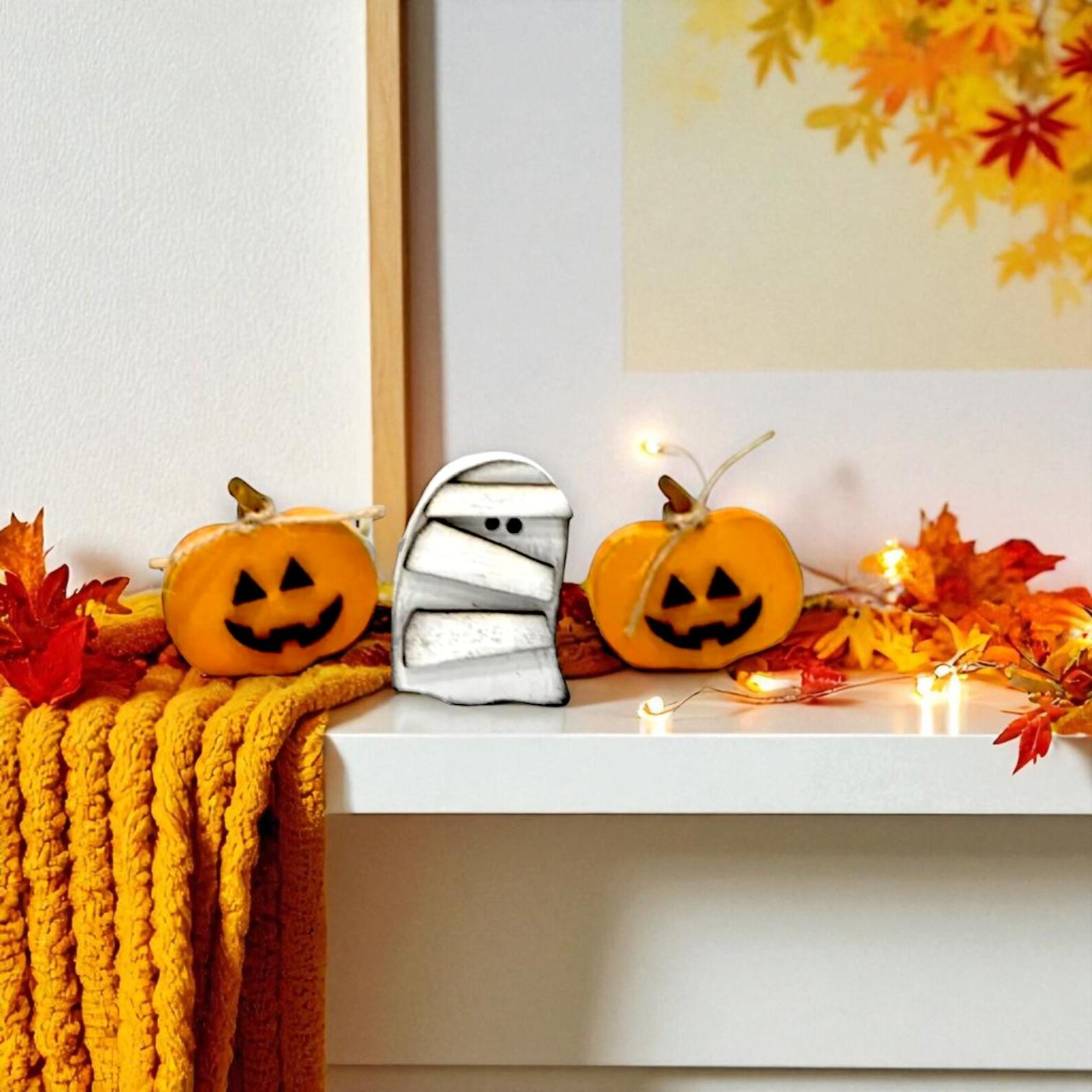Mini Wood Ghost and Pumpkin Set, Halloween Tiered Tray Decor, Fall ...