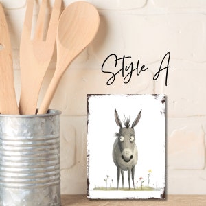Rustic Farmhouse Donkey Wooden Sign, Watercolor Donkey Home Decoration ...